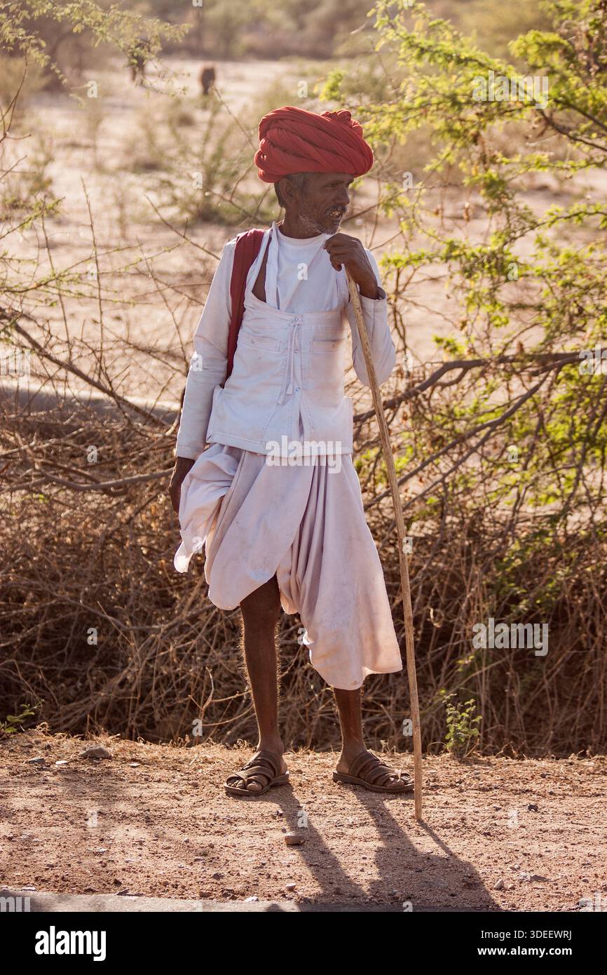 Distinctive red turban and ethnic attire seen In Rajhastan, India Stock ...