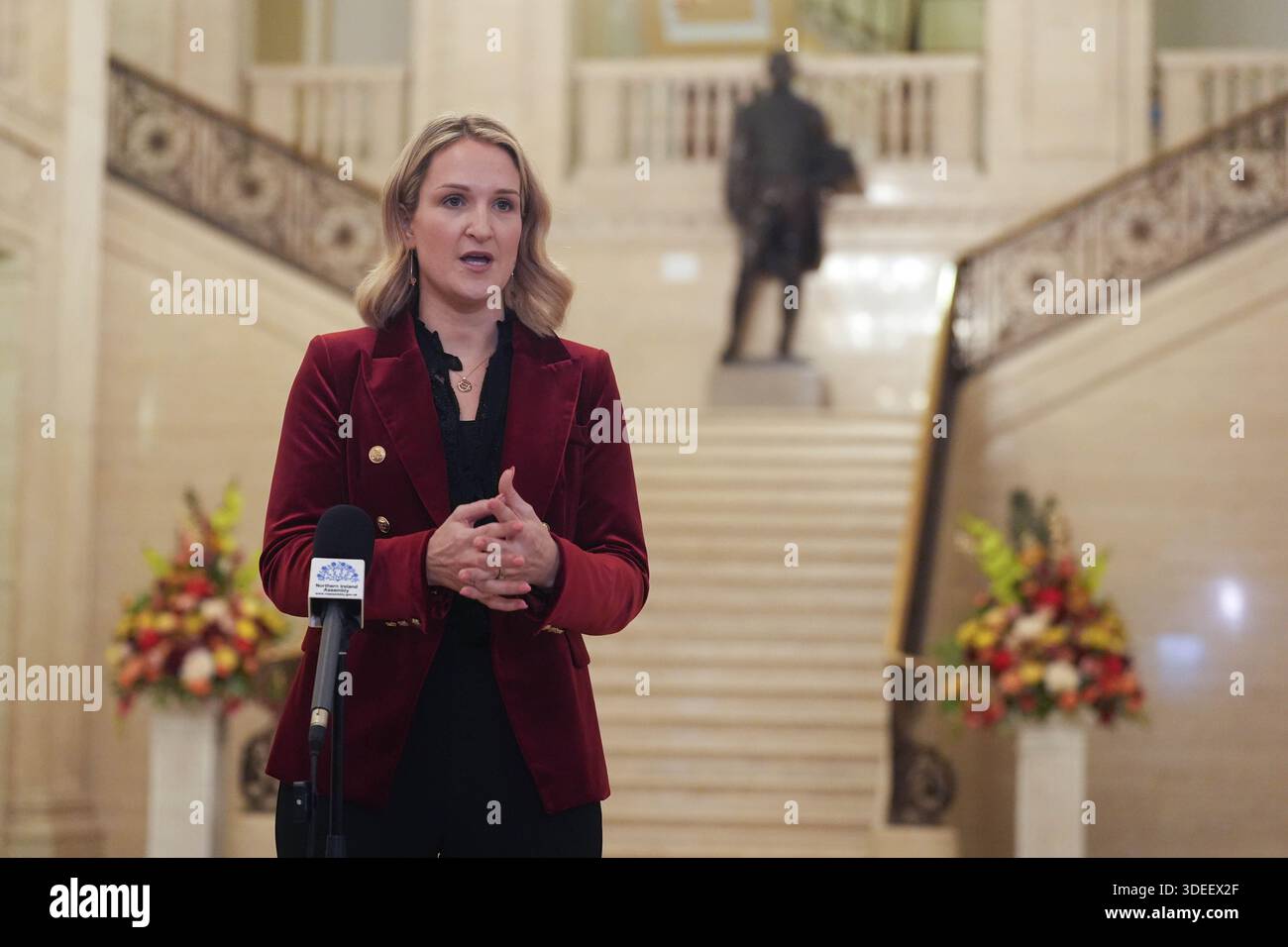 Irish Foreign Affairs minister Helen McEntee speaking to the media at ...