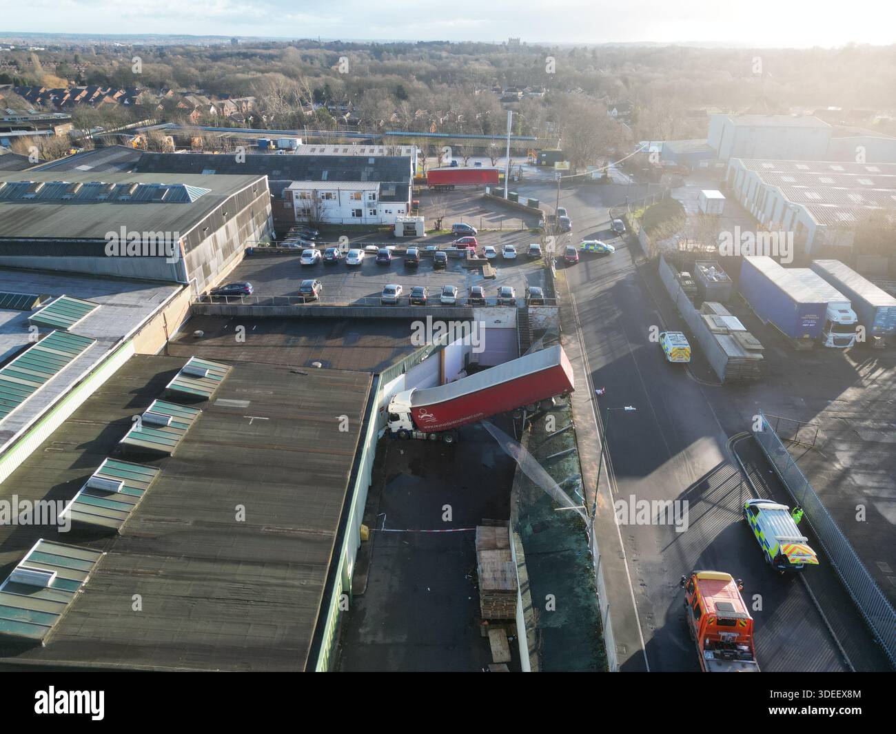 The scene after an articulated lorry got stuck after going through a ...