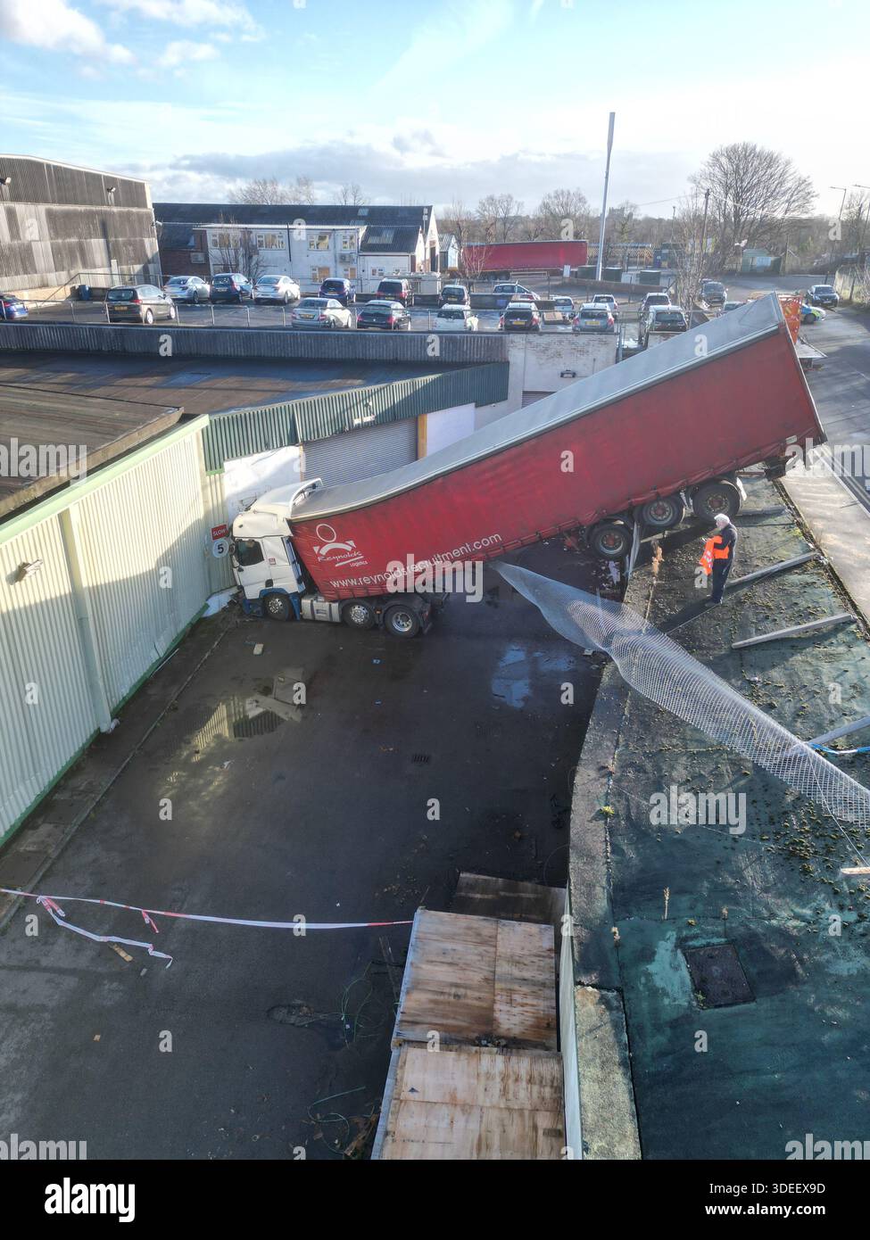 The scene after an articulated lorry got stuck after going through a ...