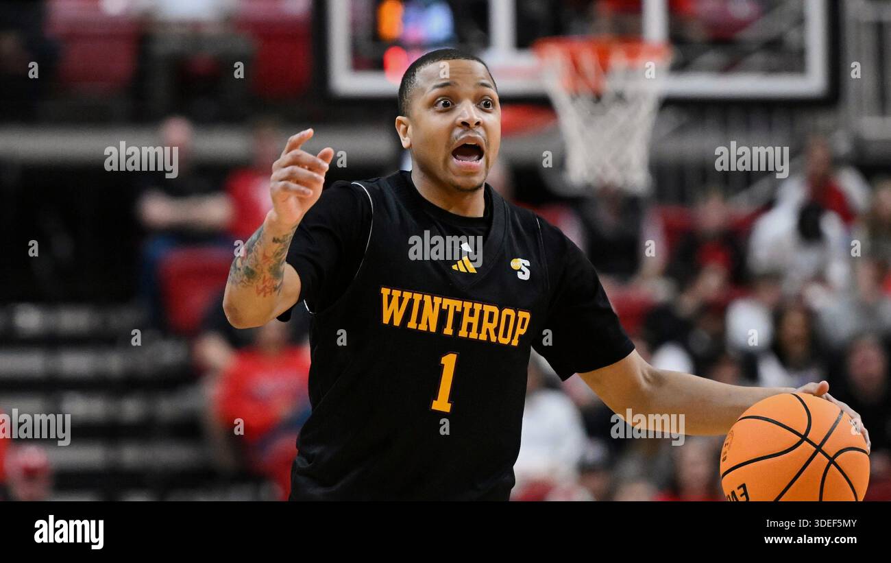 Winthrop guard Isaiah Wilson (1) controls the ball against Texas Tech ...