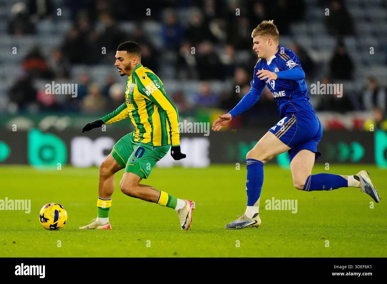 West Bromwich Albion's Karlan Grant (left) and Leicester City's Jordan ...