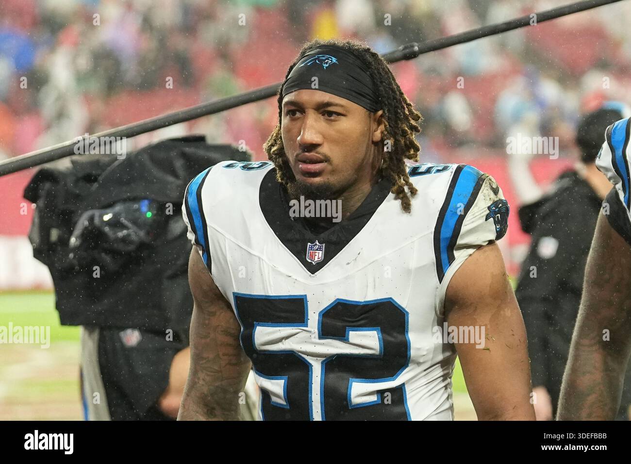 Carolina Panthers linebacker Trevis Gipson (52) goes to the locker room ...