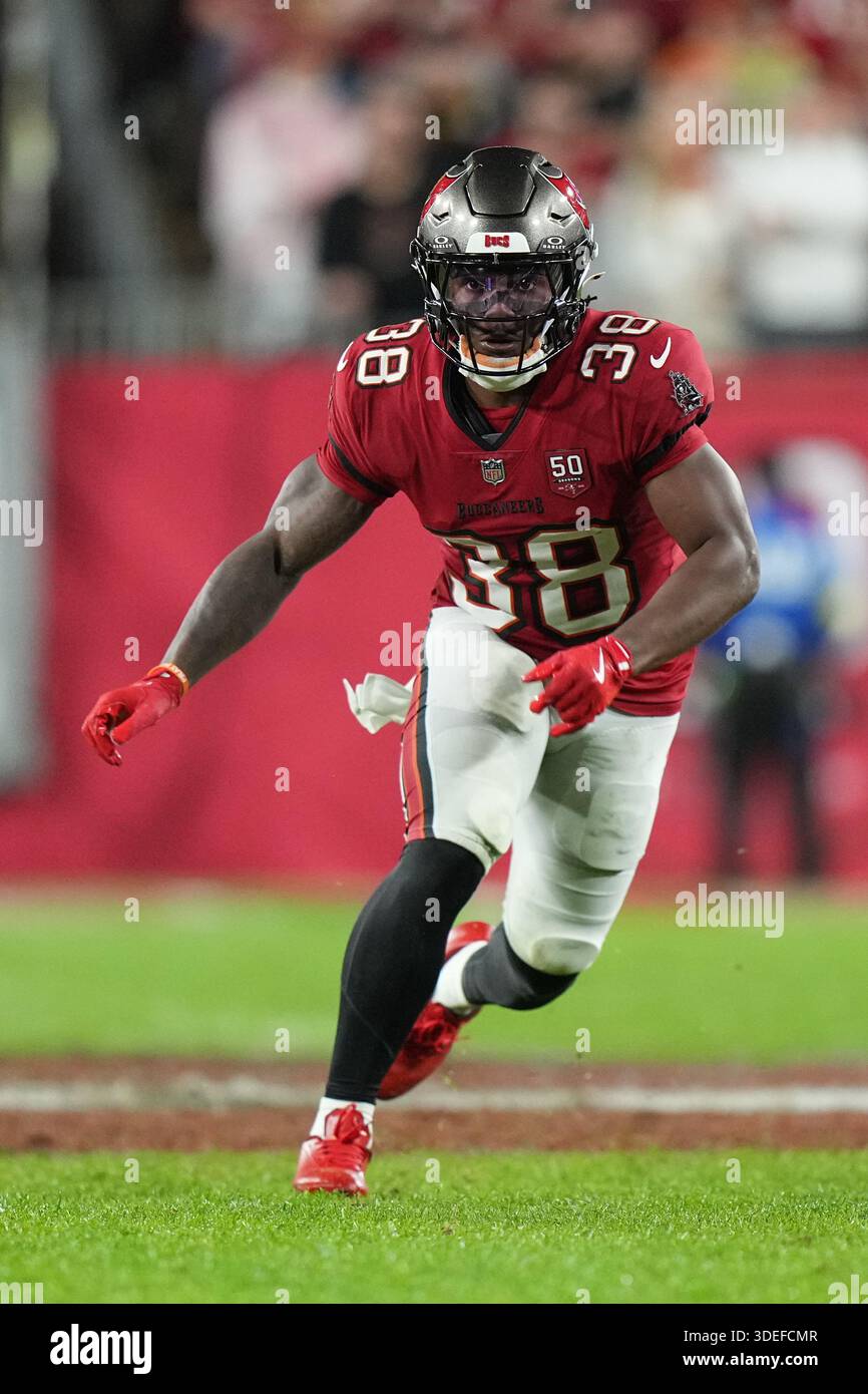 Tampa Bay Buccaneers safety Rashad Wisdom (38) covers a kick during an ...