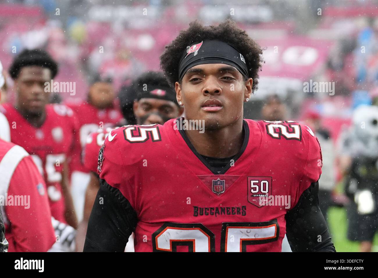 Tampa Bay Buccaneers cornerback Jacob Parrish (25) enters the locker ...