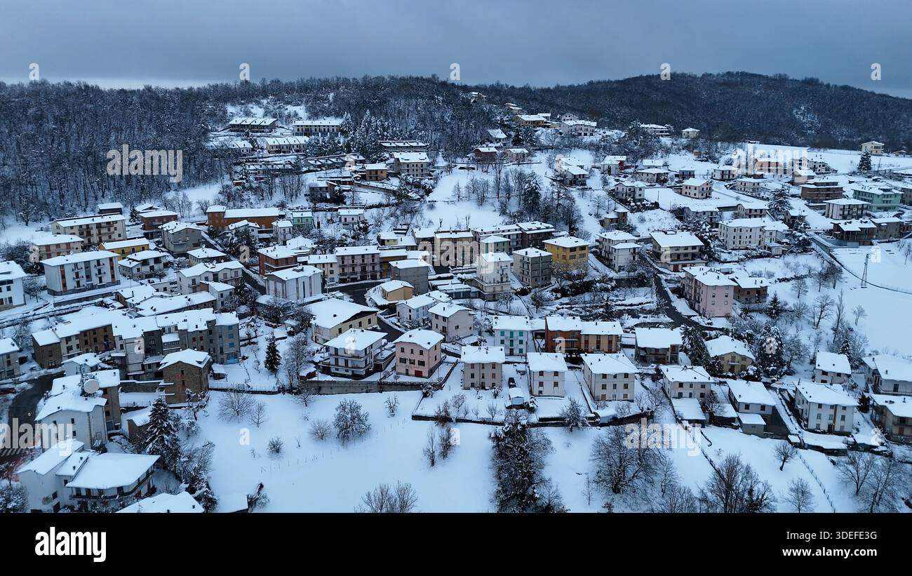 Aerial perspective captures snowy town hi-res stock photography and ...