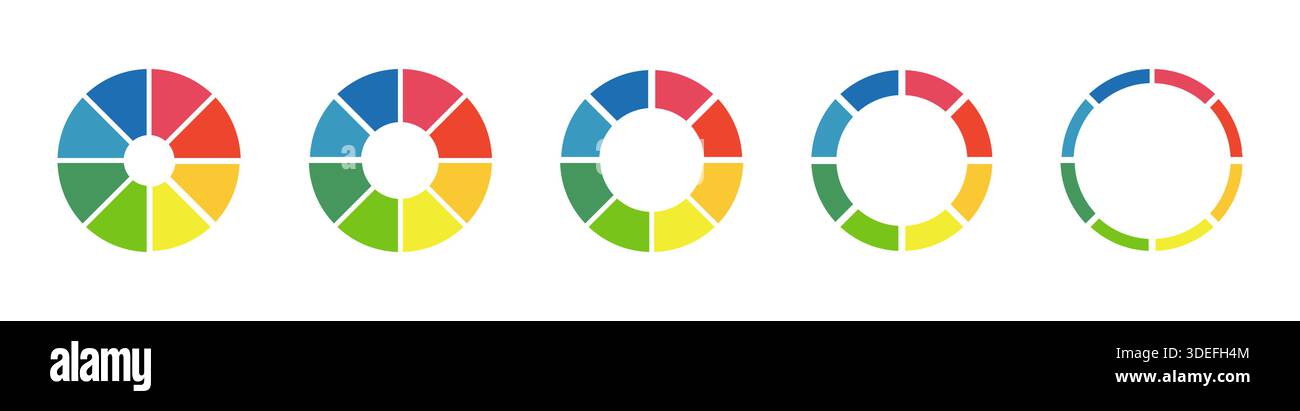 Donut charts, pies segmented on 8 equal parts. Diagrams infographic ...
