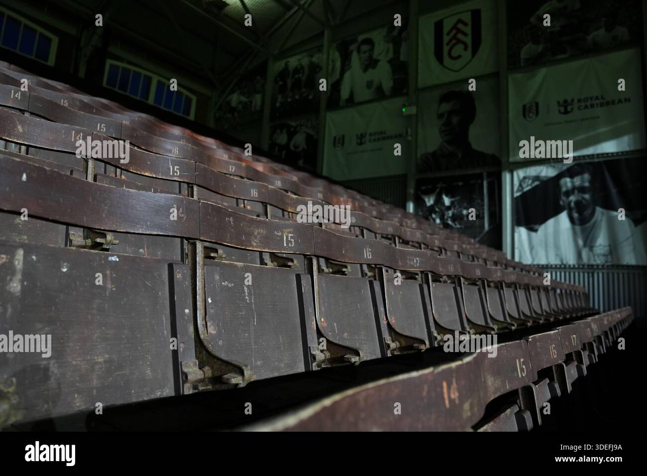 A view of wooden seats in the Johnny Haynes Stand before the Premier ...