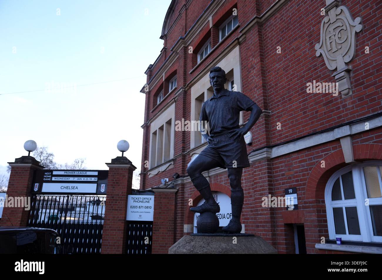 The statue of former Fulham player Johnny Haynes outside the ground ...