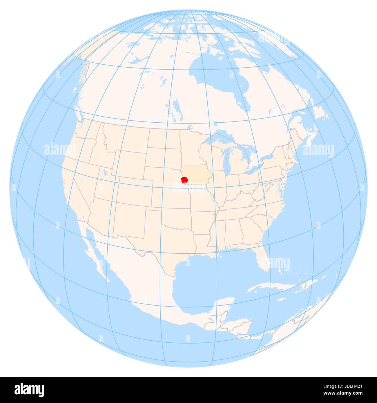 Map of the earth globe showing the location of the city Council Bluffs ...