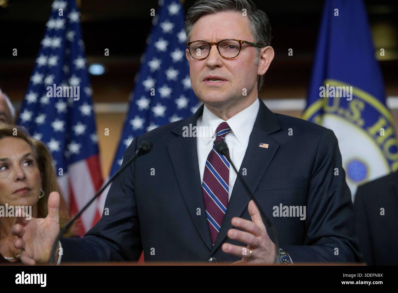 Speaker of the House Mike Johnson, R-La., speaks during a news ...