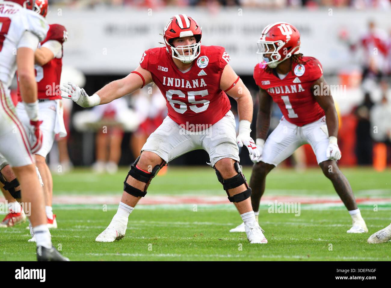 PASADENA, CA - JANUARY 01: OL Carter Smith #65 of the Indiana Hoosiers ...