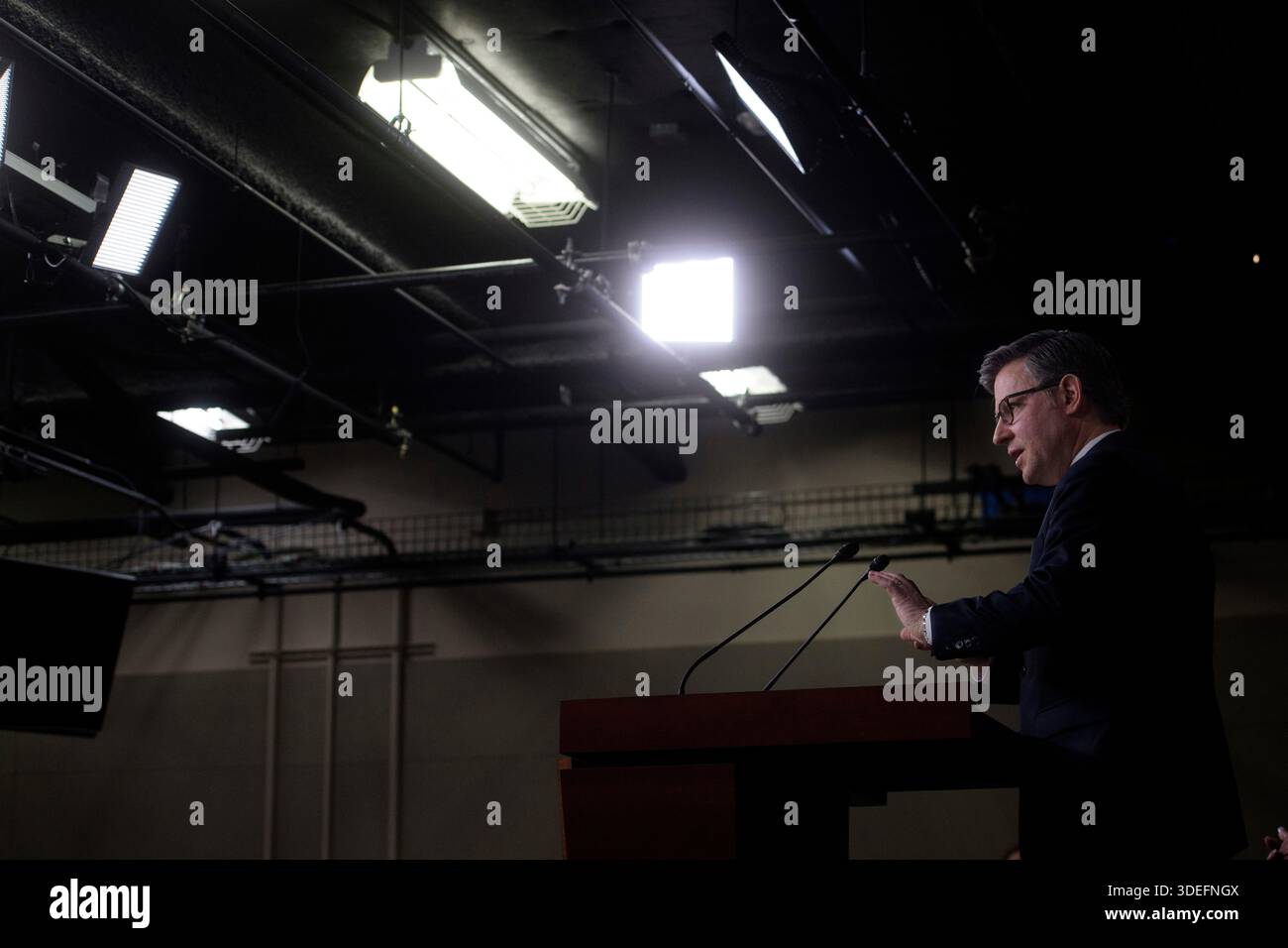 Speaker of the House Mike Johnson, R-La., speaks during a news ...