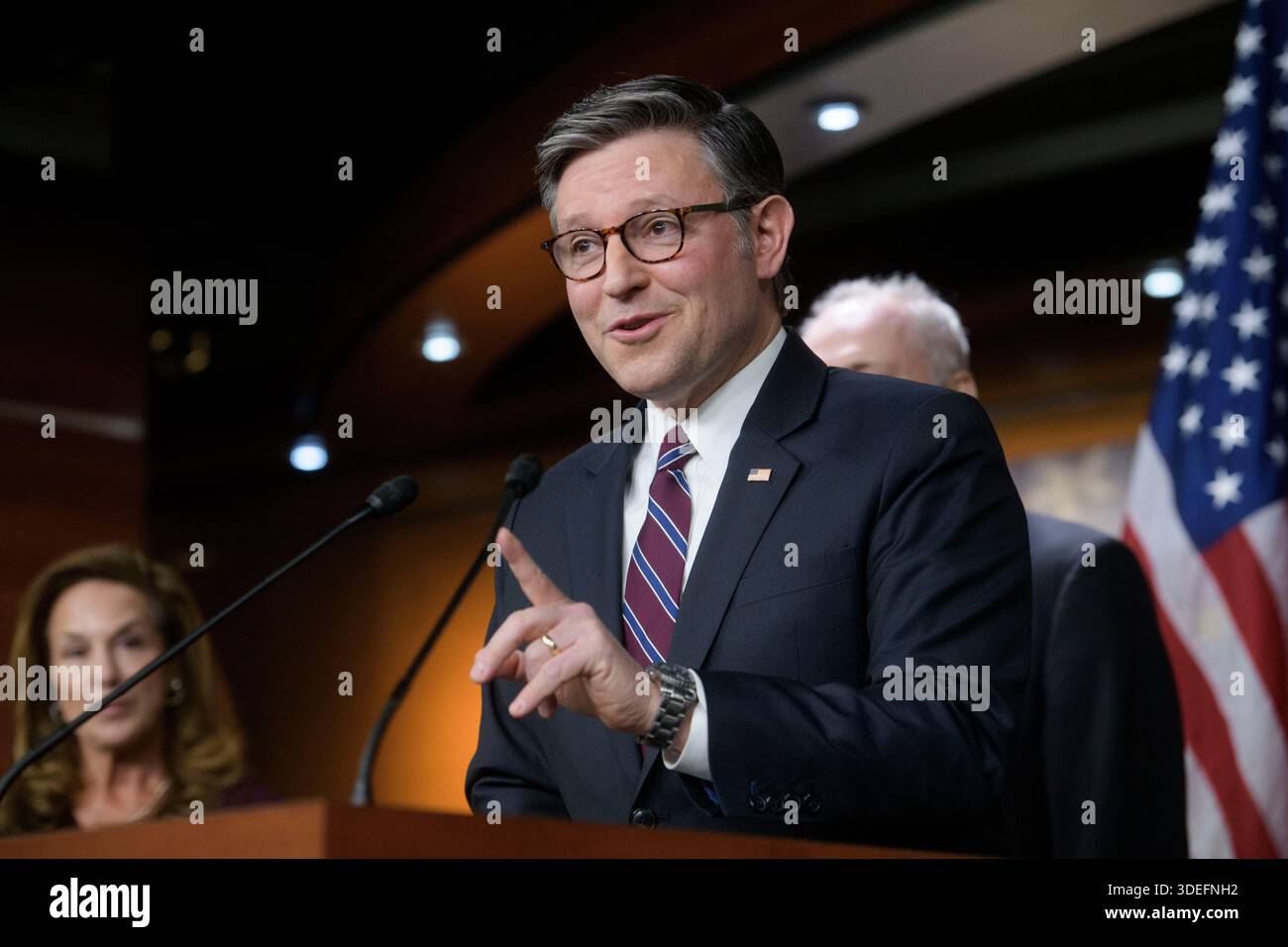 Speaker of the House Mike Johnson, R-La., speaks during a news ...