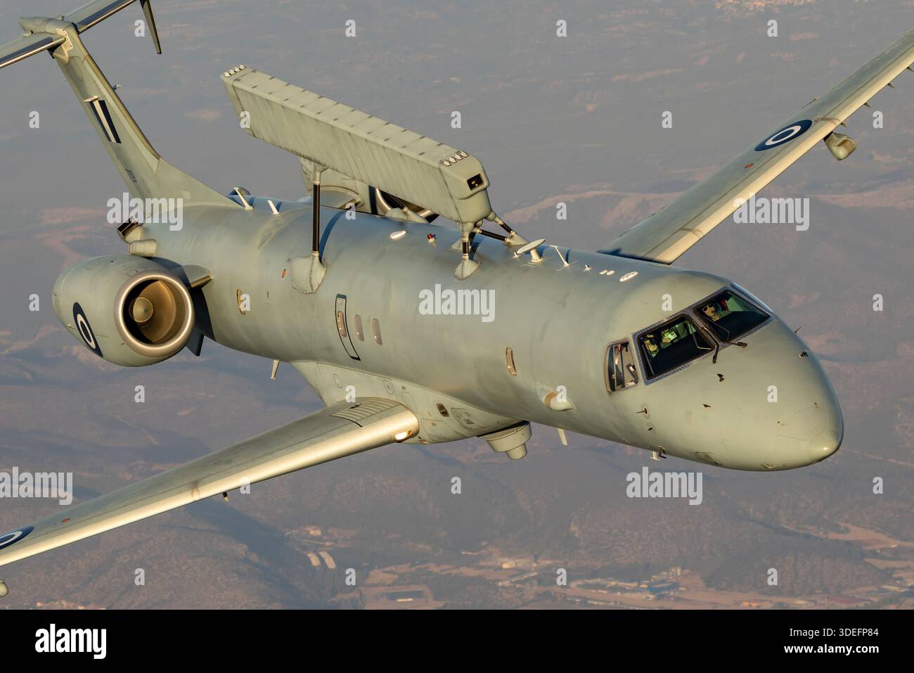Air-to-air photograph showing a Hellenic Air Force Embraer EMB-145H AEW ...