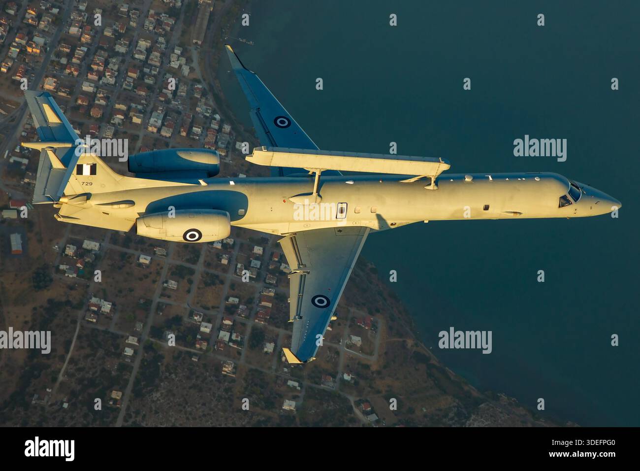 Overhead air-to-air view of the Greek Air Force Embraer EMB-145H AEW&C ...