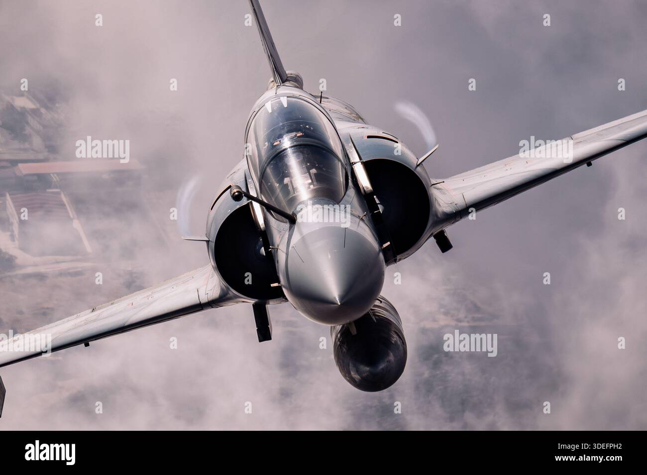 The photograph shows a head-on view of a Greek Air Force Dassault ...