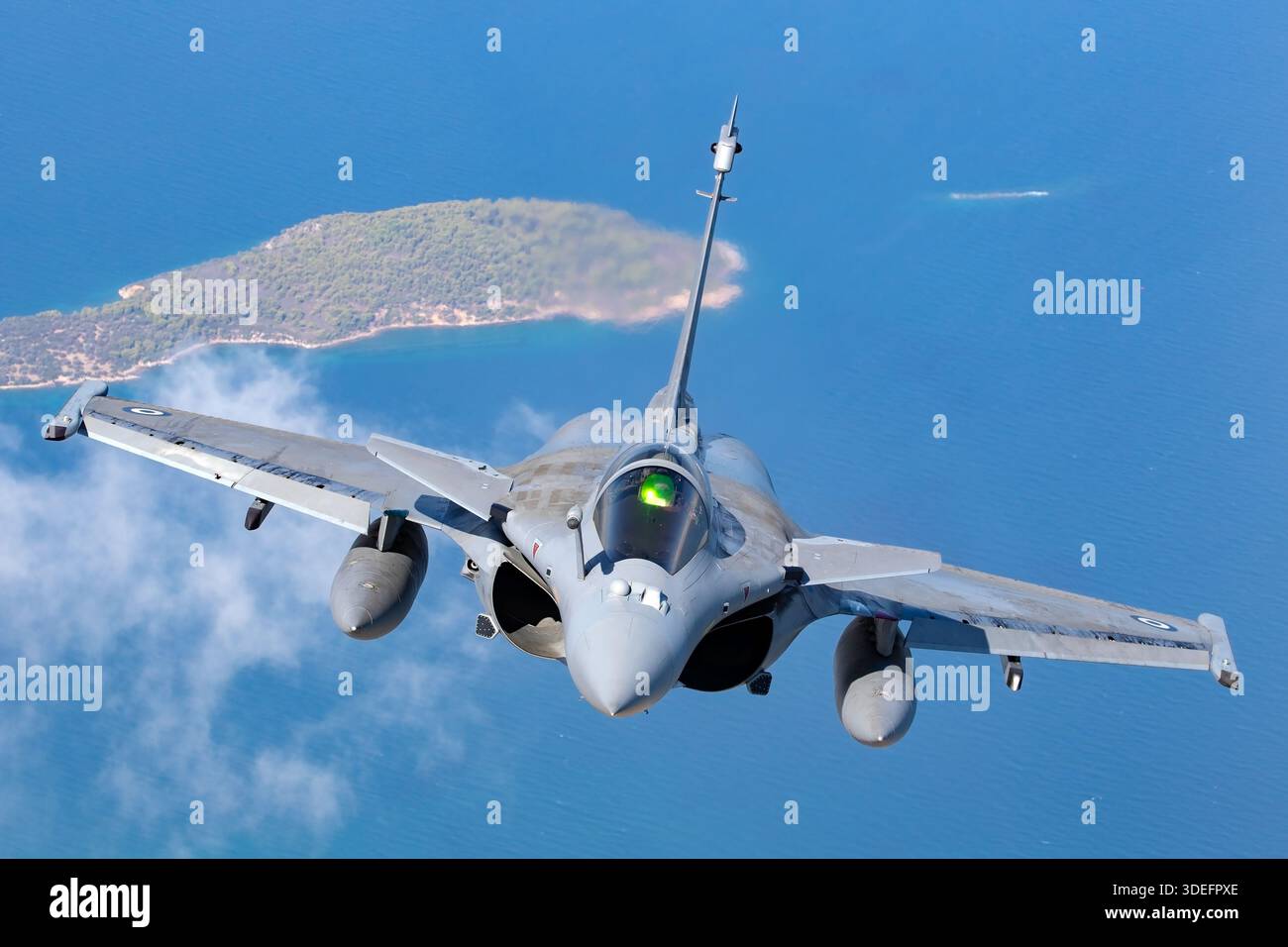 A Greek Air Force Dassault Rafale EG fighter jet flies air-to-air at ...