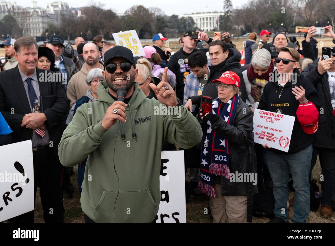 Enrique Tarrio, the former head of the Proud Boys speaks during a rally ...