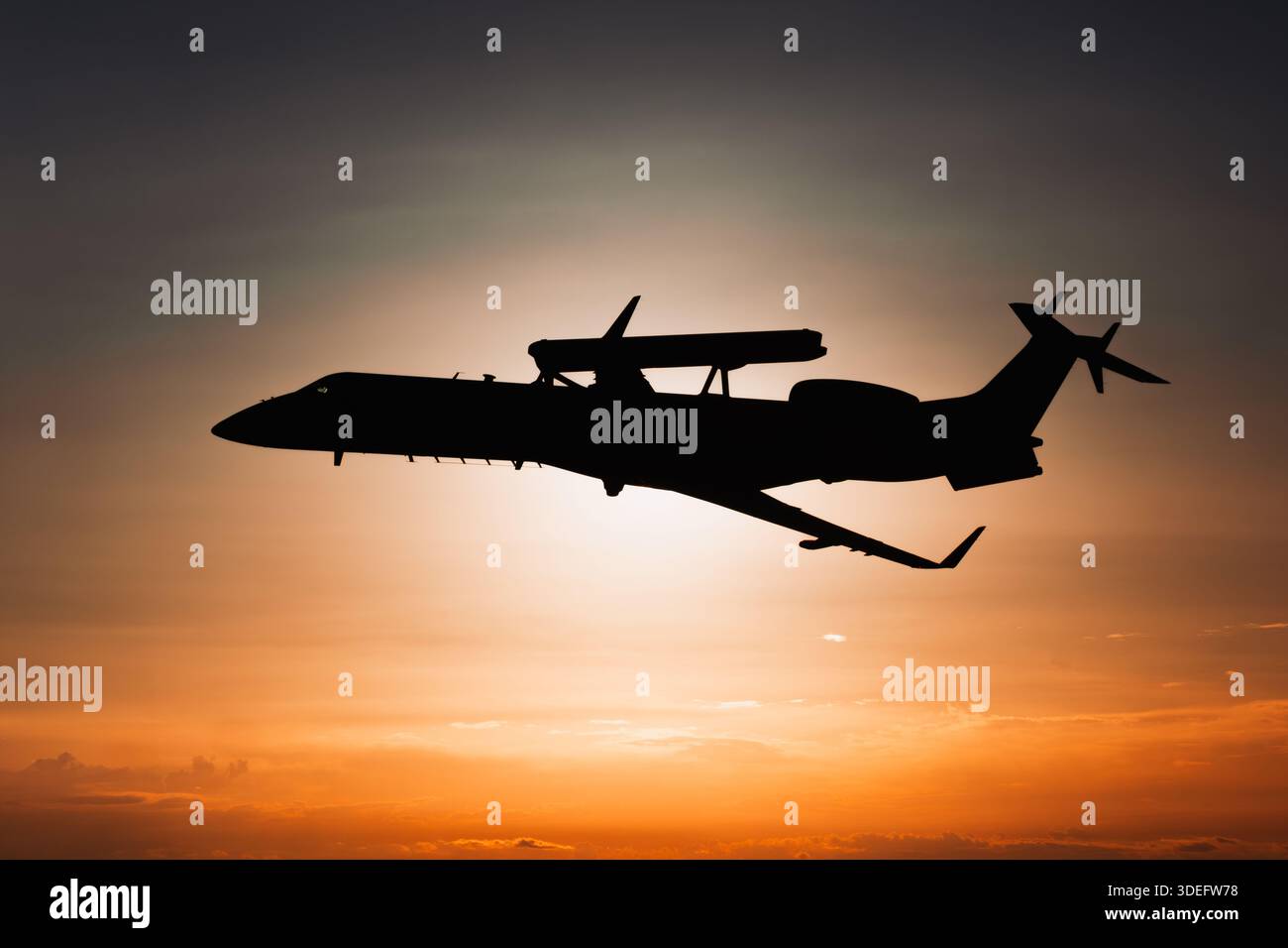 Sunset silhouette of Hellenic Air Force Embraer EMB-145H AEW&C ...