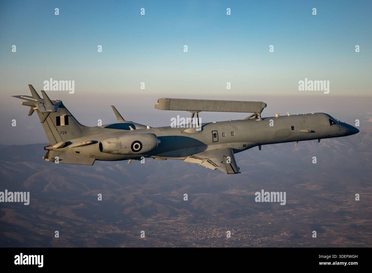 The image depicts a Hellenic Air Force Embraer EMB-145H AEW&C aircraft ...
