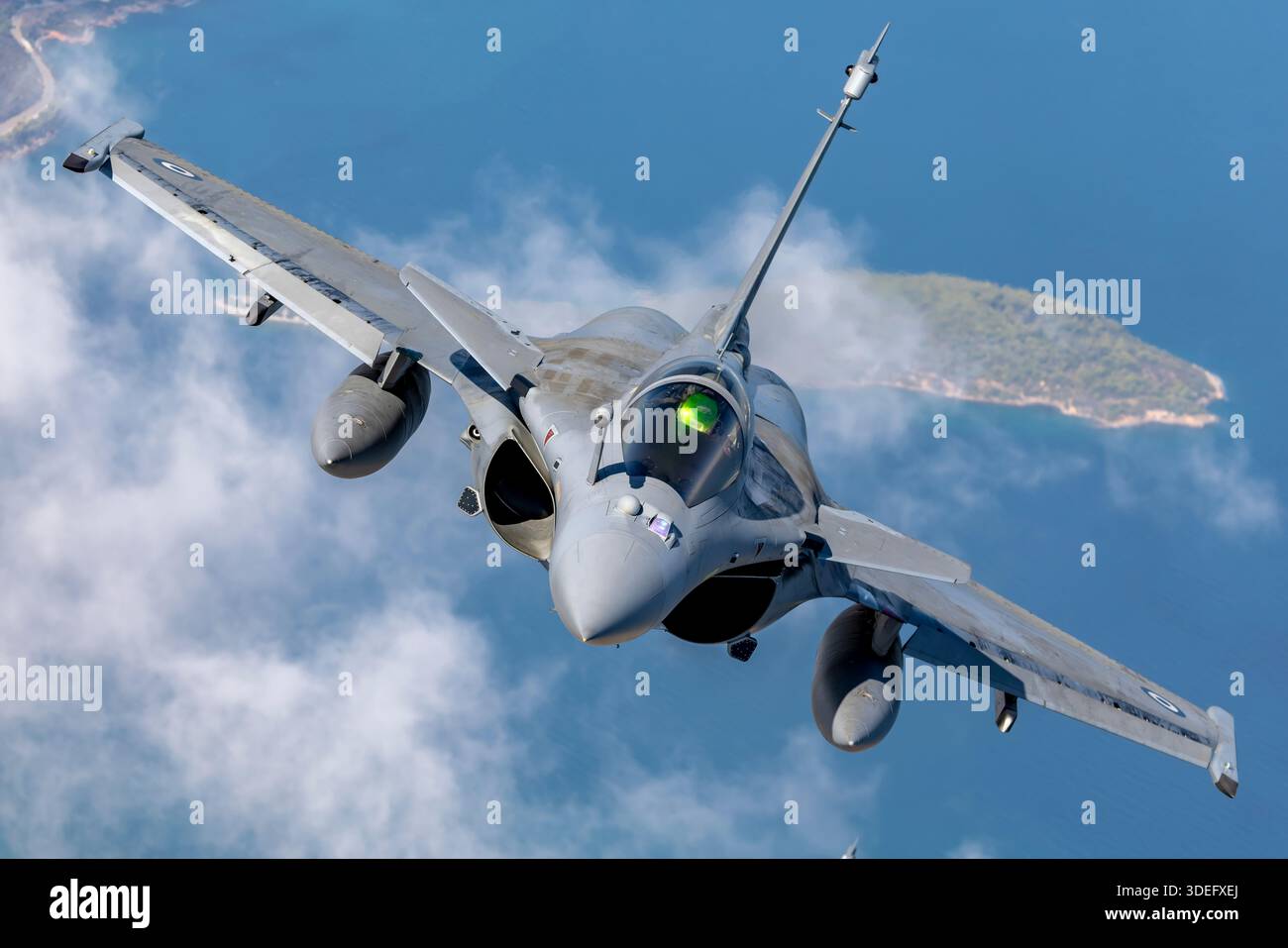 Air-to-air photograph of a Dassault Rafale EG fighter of the Hellenic ...