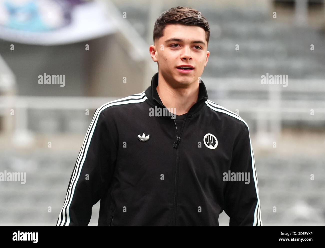 Newcastle United's Lewis Miley arrives to the stadium ahead of the ...