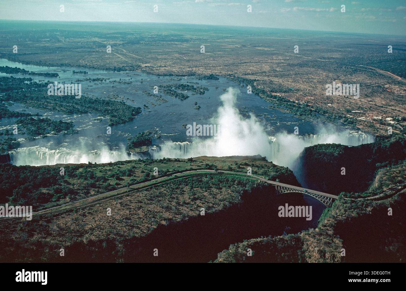 Aerial photo, Victoria Falls, Zambezi River, Zambezi Bridge, Zimbabwe ...