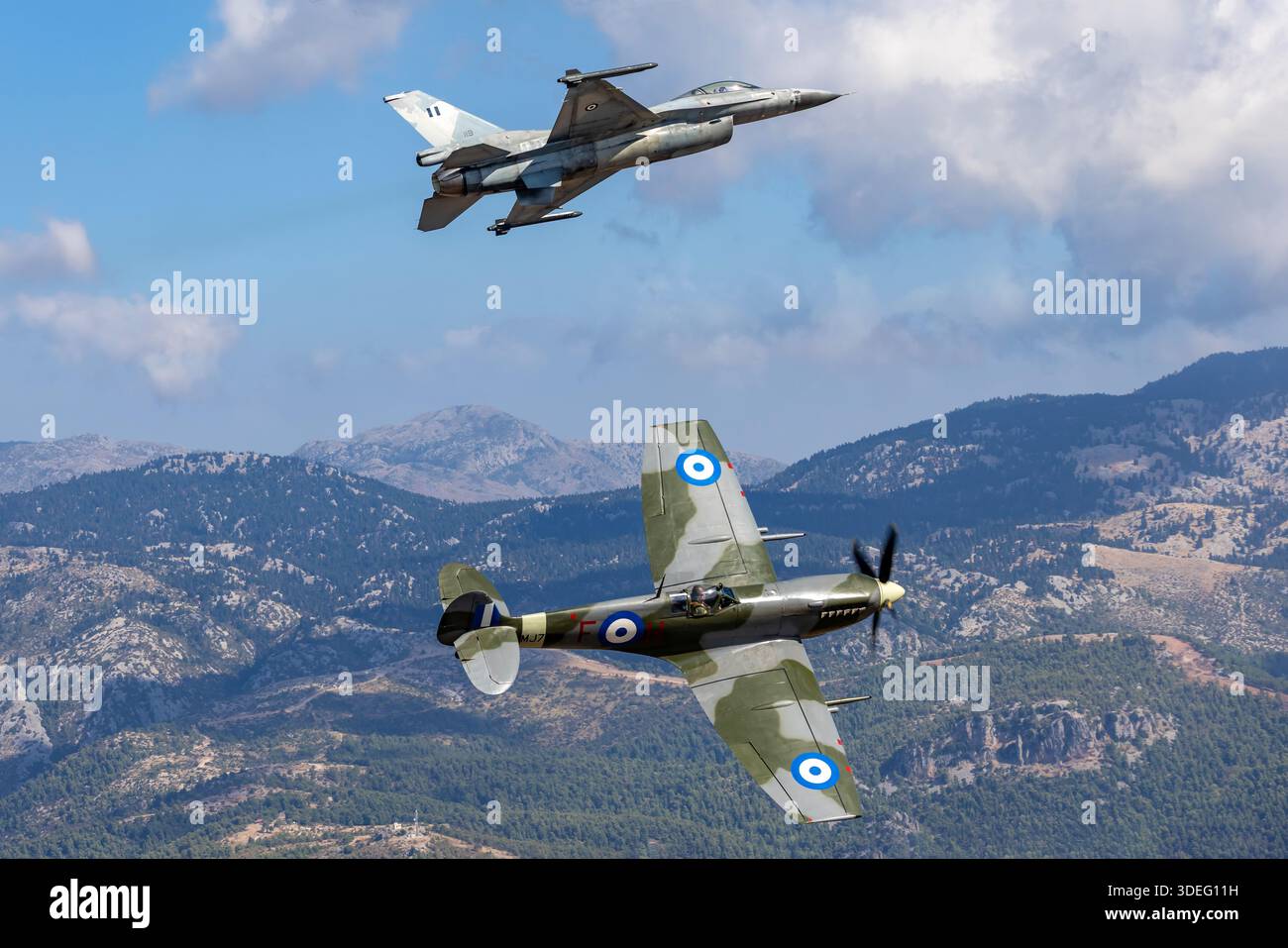 A formation flight featuring a Hellenic Air Force Supermarine Spitfire ...