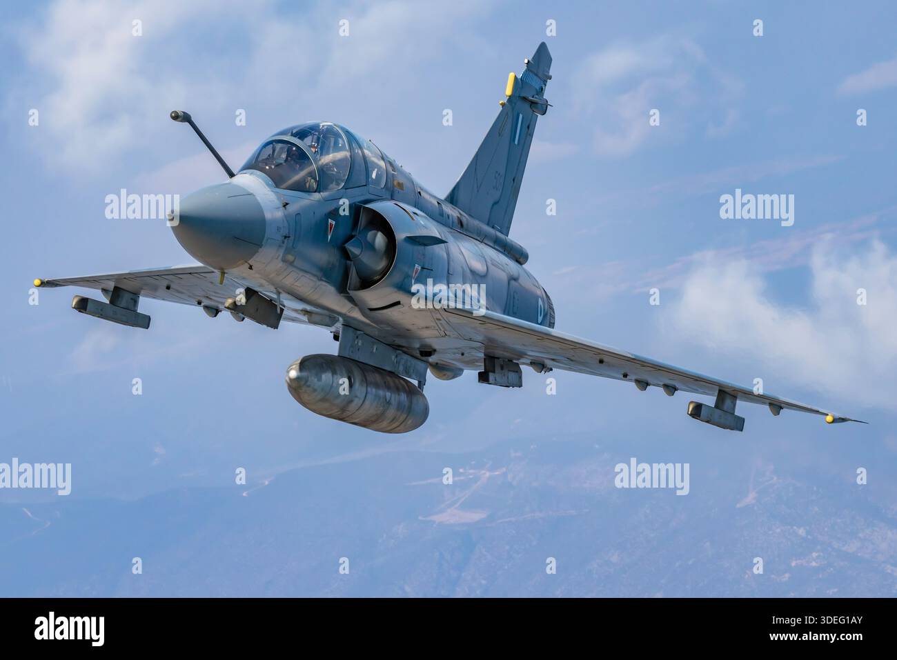 Shown is a Hellenic Air Force Dassault Mirage 2000-5BG flying air-to ...