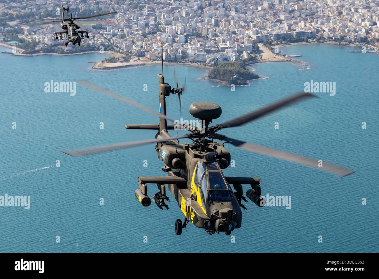 The Hellenic Army Pegasus Apache helicopter is captured performing air ...