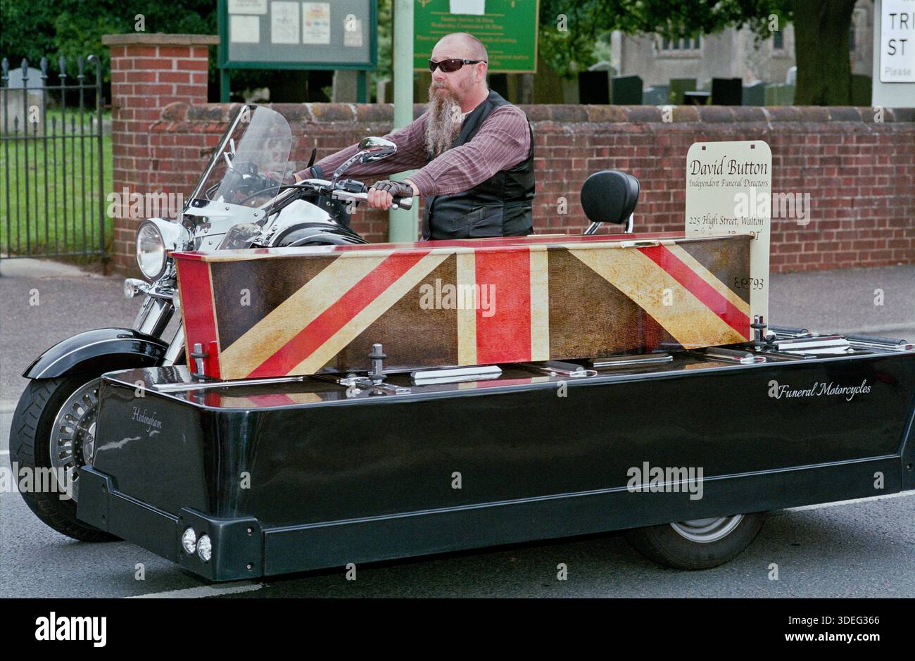 A motorcycle funeral with a Union flag coffin, Suffolk, UK Stock Photo ...