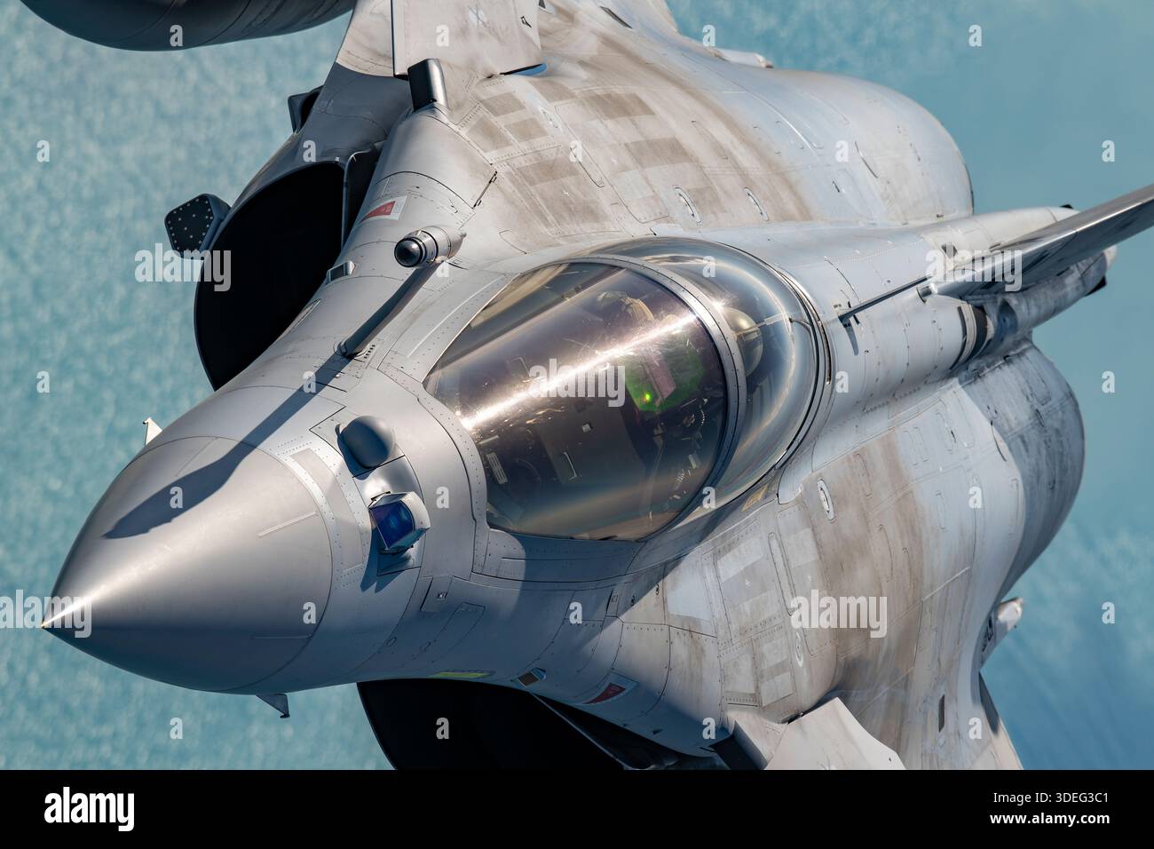 Close-up air-to-air view of a Hellenic Air Force Dassault Rafale EG ...