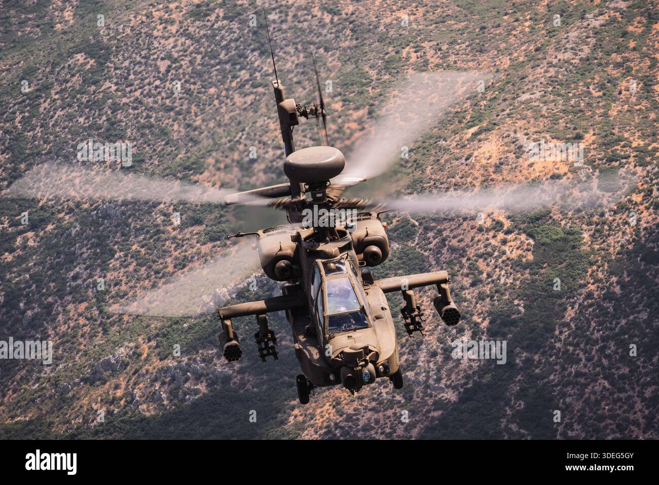 Air-to-air view of Hellenic Army Boeing AH-64DHA Apache Longbow attack ...