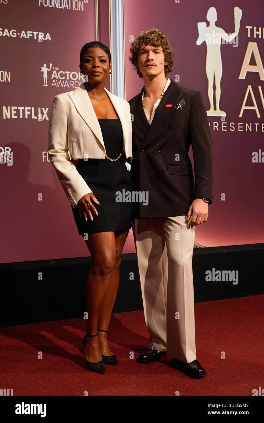 Janelle James, left, and Connor Storrie present the nominees for the ...