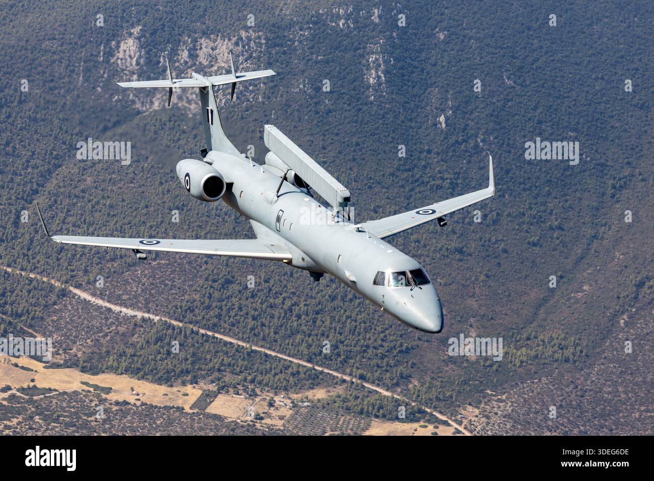 Close-up air-to-air photograph of a Hellenic Air Force Embraer EMB-145H ...