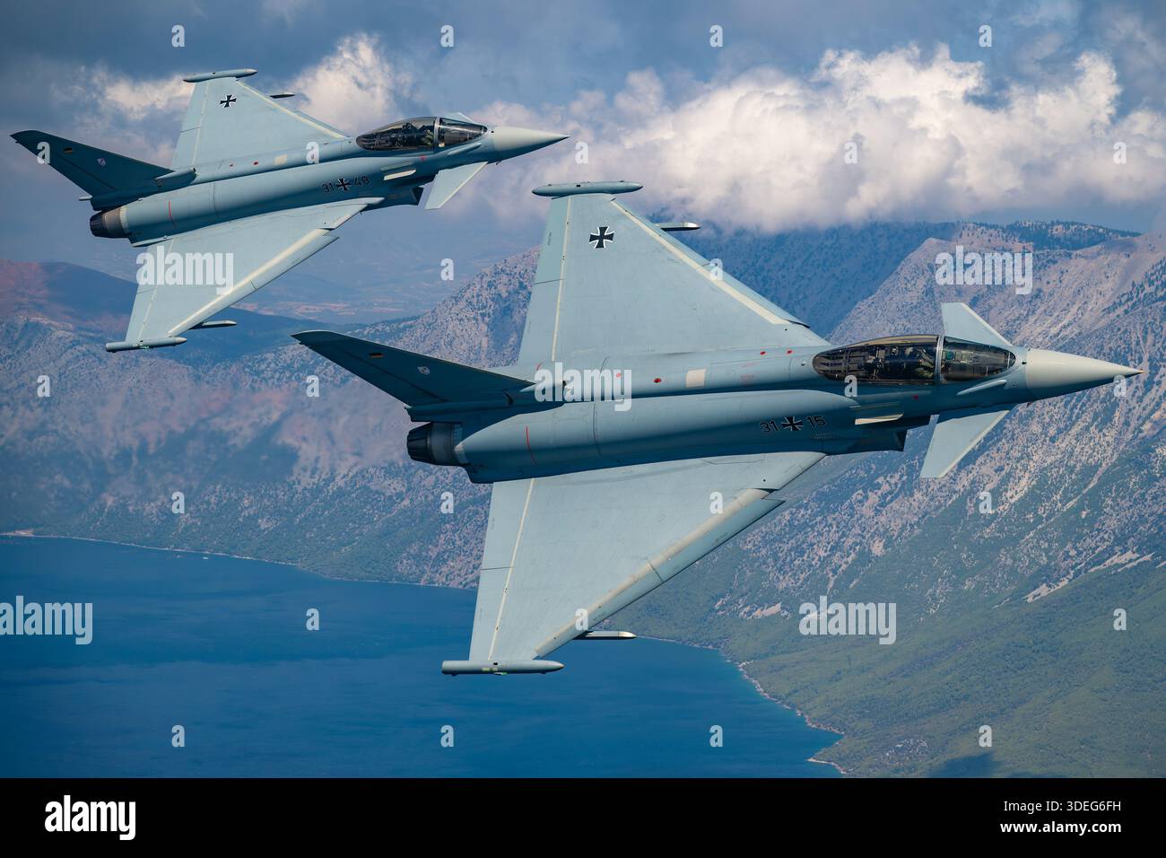 Formation air-to-air view of two German Air Force Eurofighter EF-2000 ...