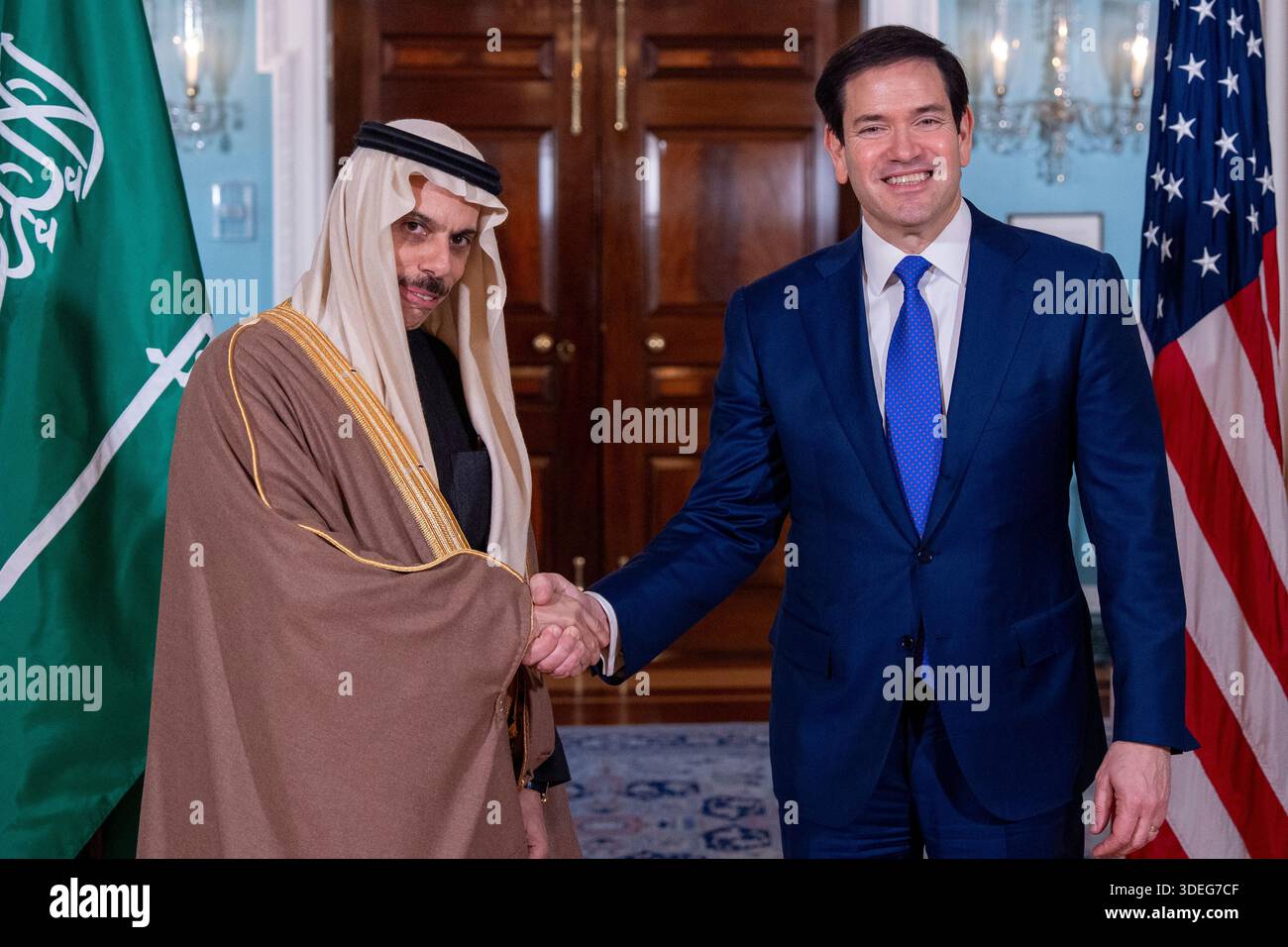Secretary of State Marco Rubio greets Saudi Arabia's Foreign Minister ...