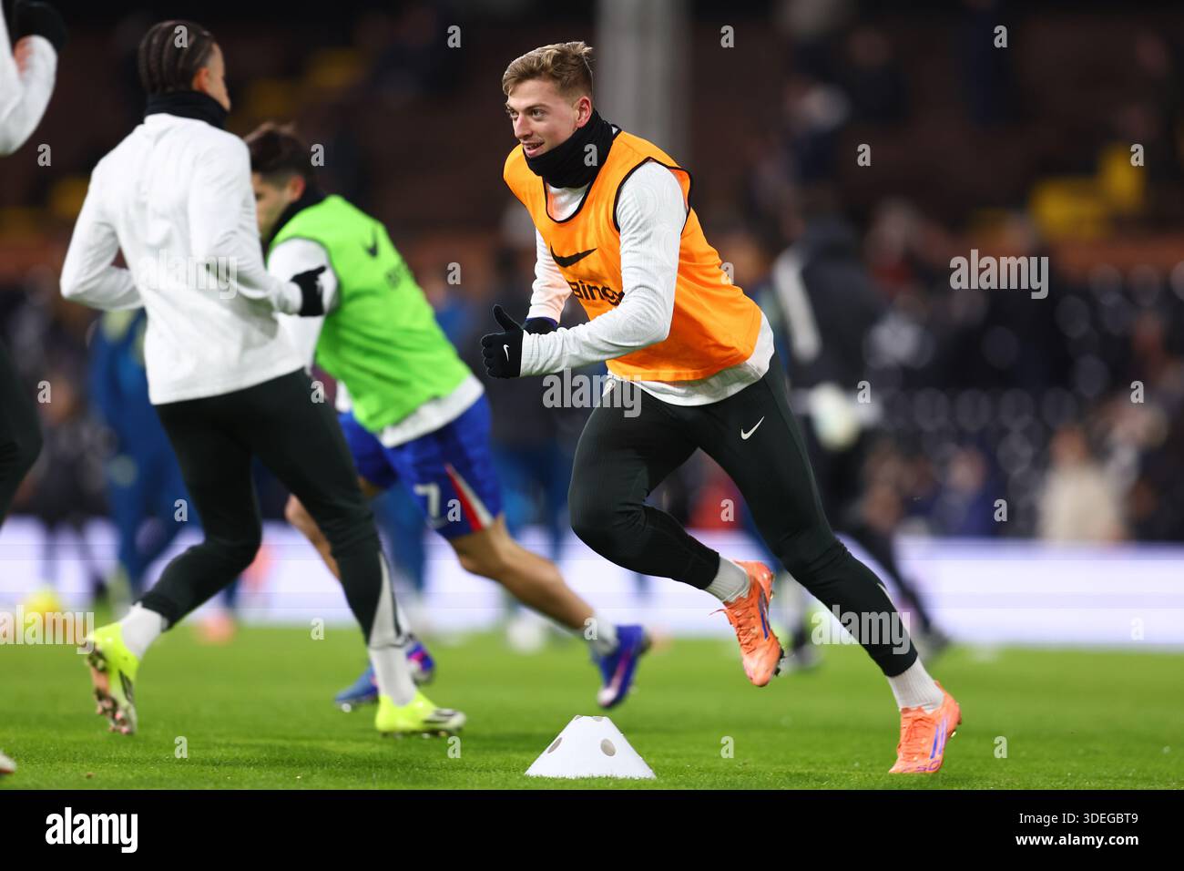 London, England, 7th January 2026. Liam Delap of Chelsea warms up ...