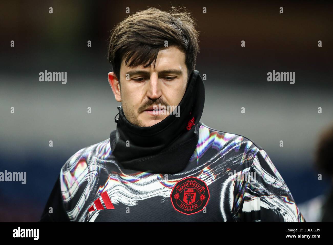 Harry Maguire of Manchester United warms up ahead of the Premier League ...