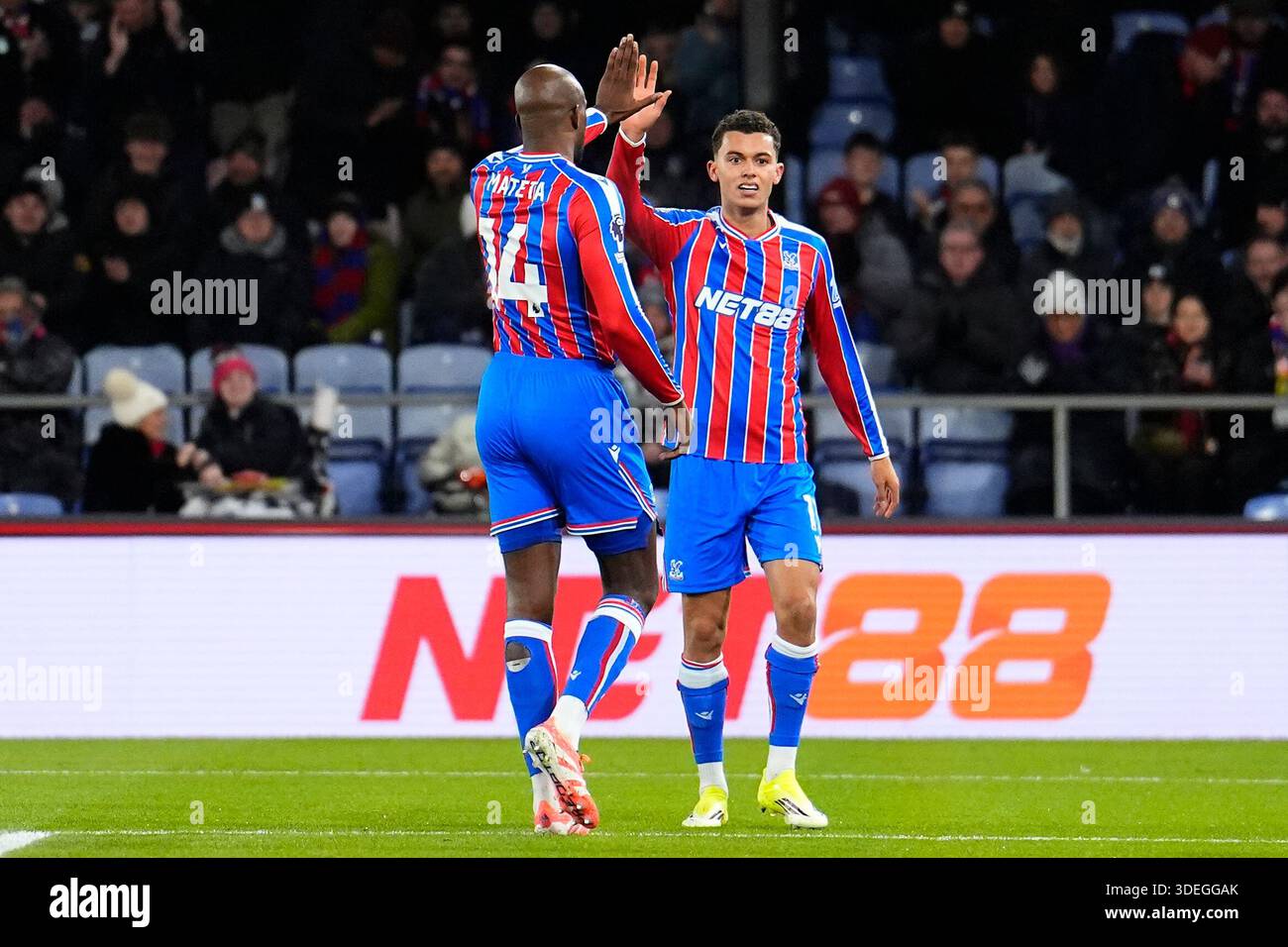 Crystal Palace's Brennan Johnson (right) is congratulated by team-mate ...