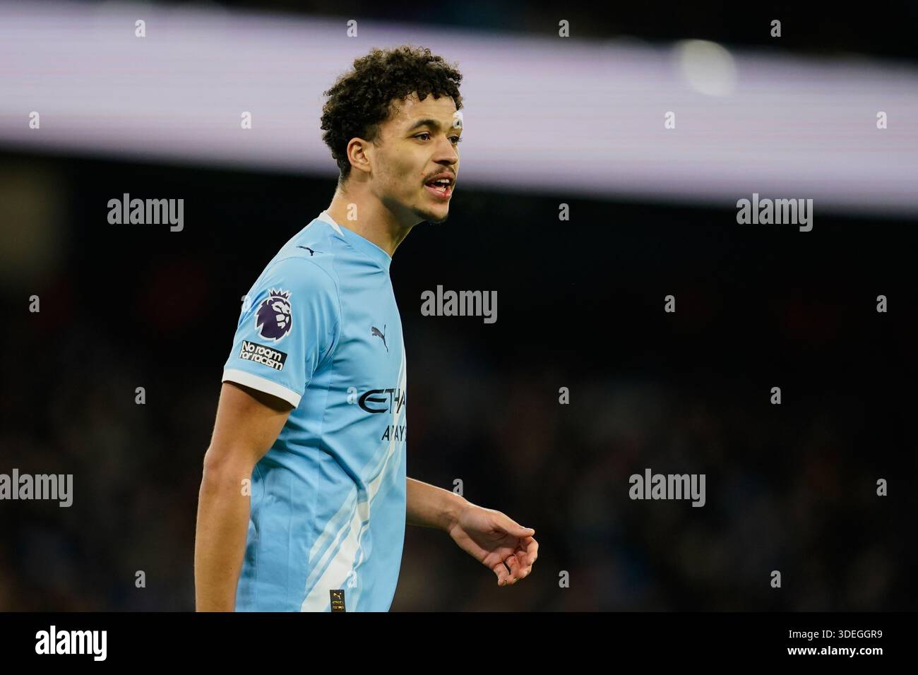 Manchester City's Max Alleyne gestures during the English Premier ...