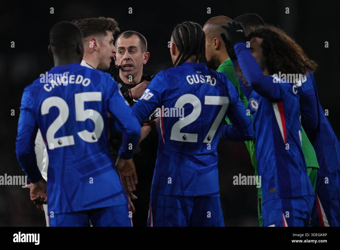 Chelsea players question Marc Cucurella of Chelsea red card during the ...