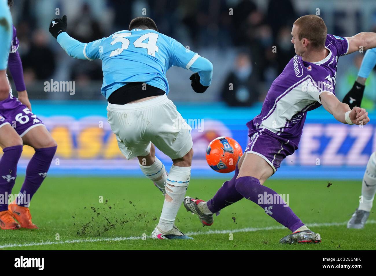Lazio’s Mario Gila Fiorentina's Pietro Comuzzo during the Serie A ...