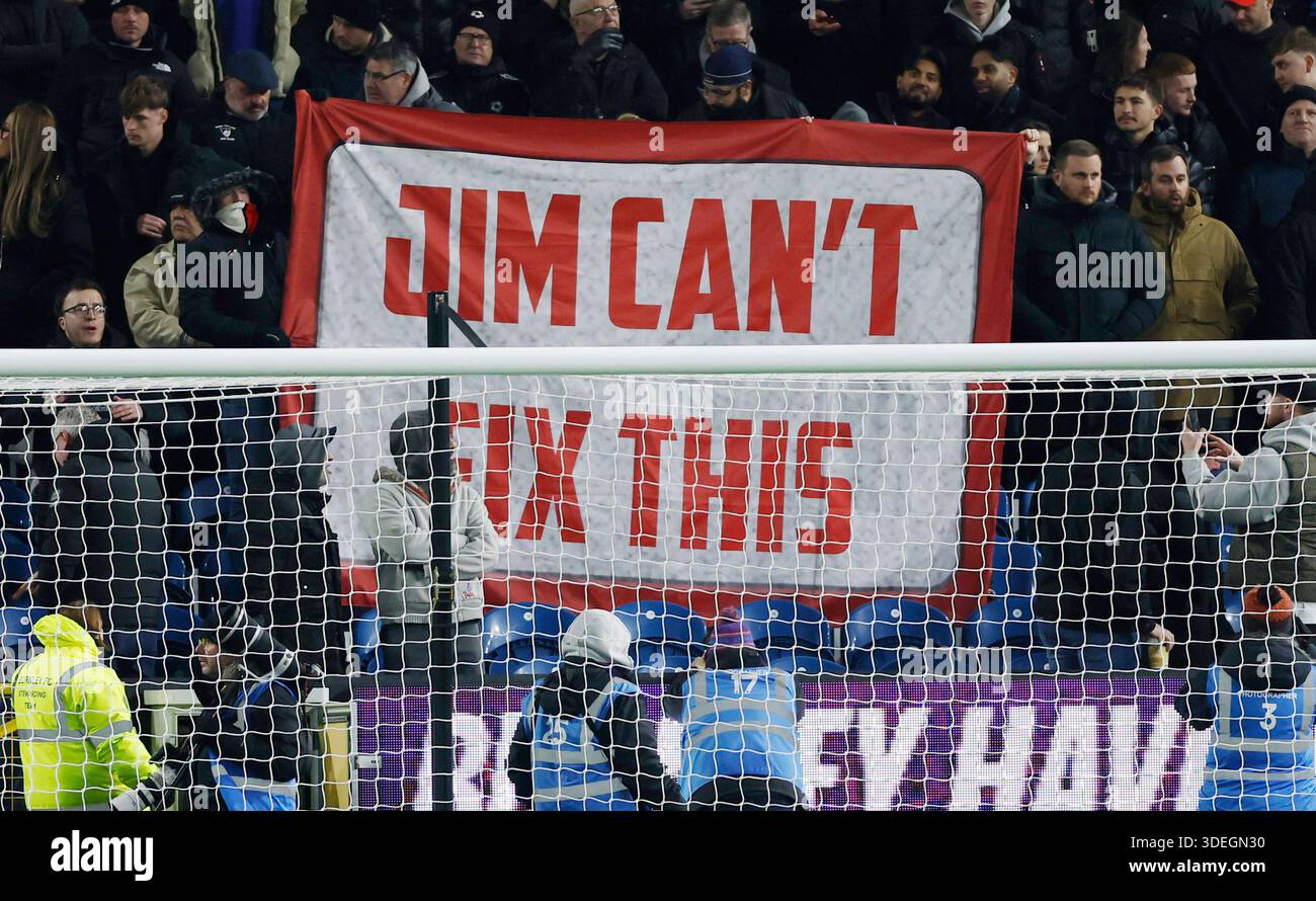 Burnley, England, 7th January 2026. Manchester United fans hold up a ...