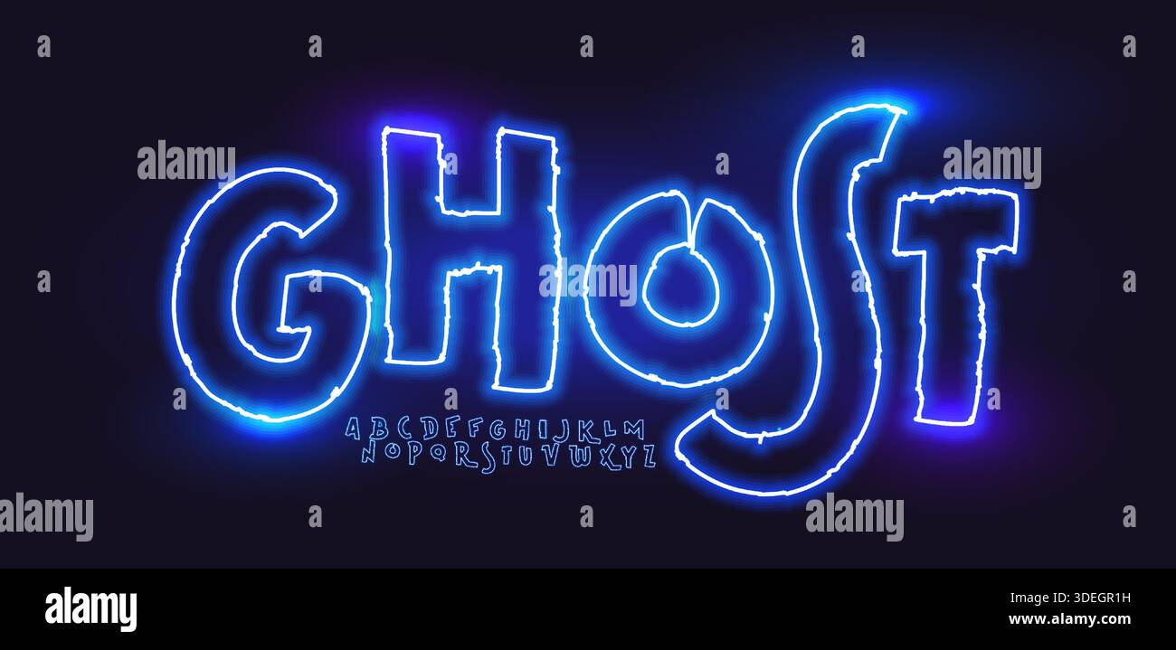 Ghost Font Logo Alphabet Vector Neon Glow Letters Set Modern Typography ...
