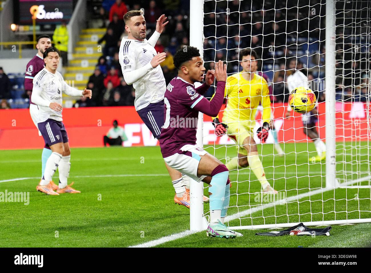 Manchester United's Patrick Dorgu scores an own goal during the Premier ...