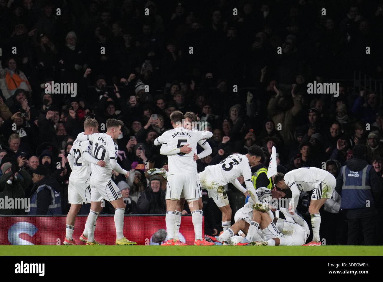 Fulham players celebrate 1-0 lead during the Premier League match ...