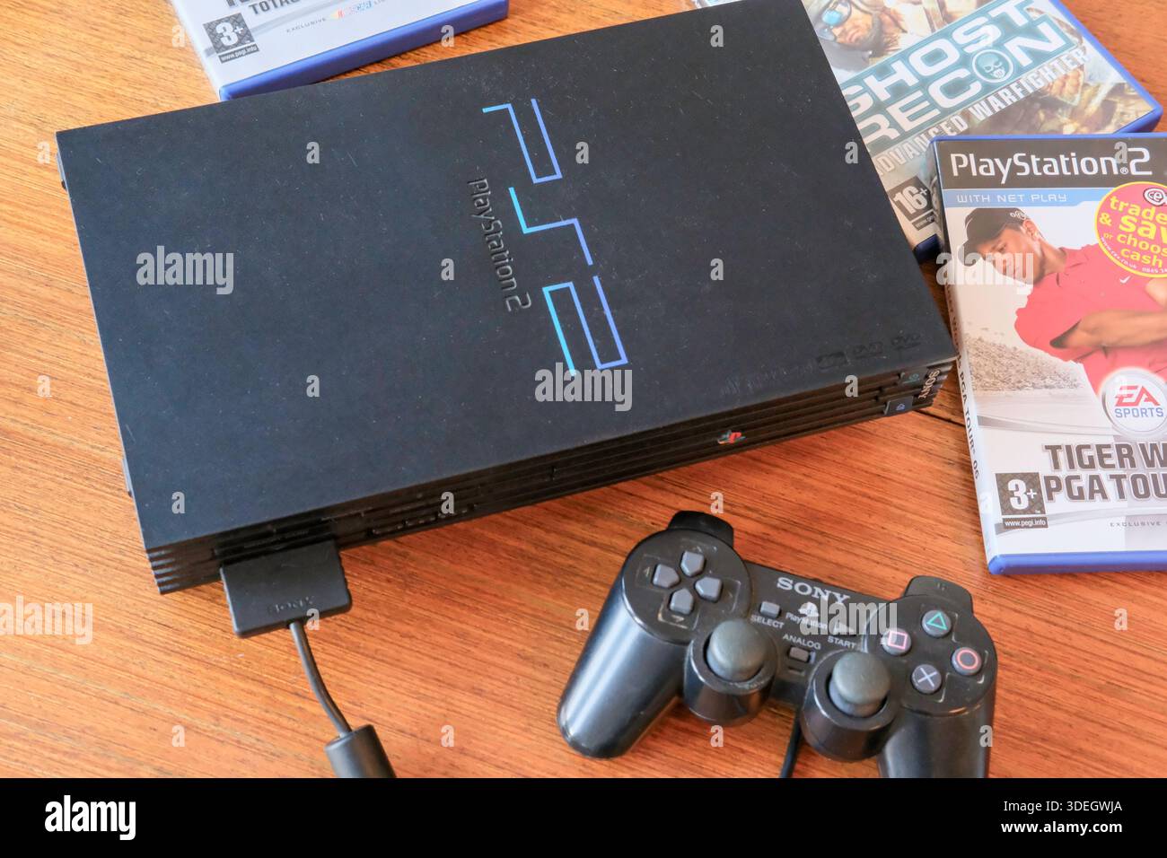 Sony Playstation PS2 video game console with Dual Shock controller. The ...