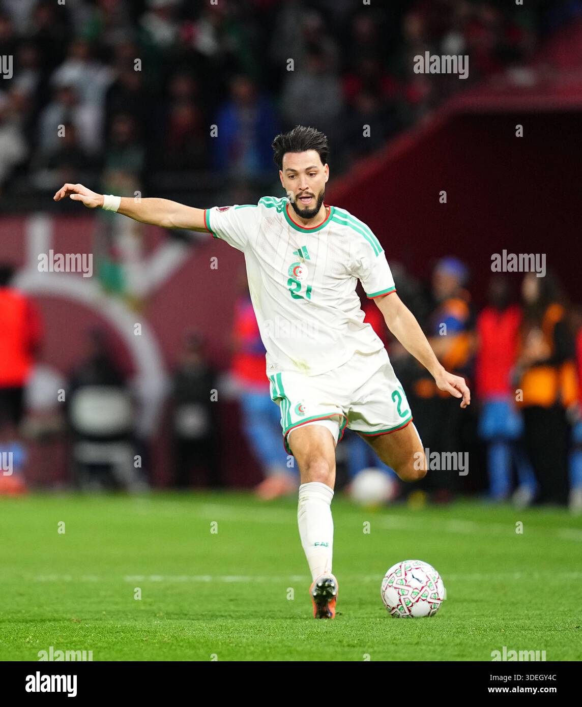 January 06 2026: Amir Selmane Rami Bensbaini of Algeria controls the ...